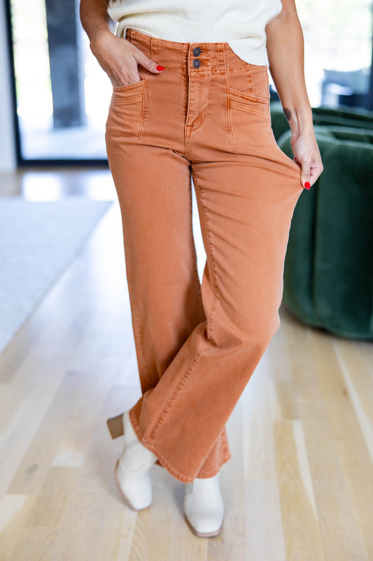 Bonfire Babe Rust Colored Jeans – Charming & Main