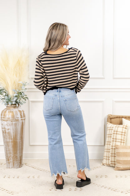 Bad Reputation Distressed Mica Denim Crop Flare Jeans – Charming & Main